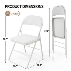 VINGLI Folding Chairs with Padded Seats, Metal Frame with Pu Leather Seat & Back, Capacity 350 lbs, White, Set of 10