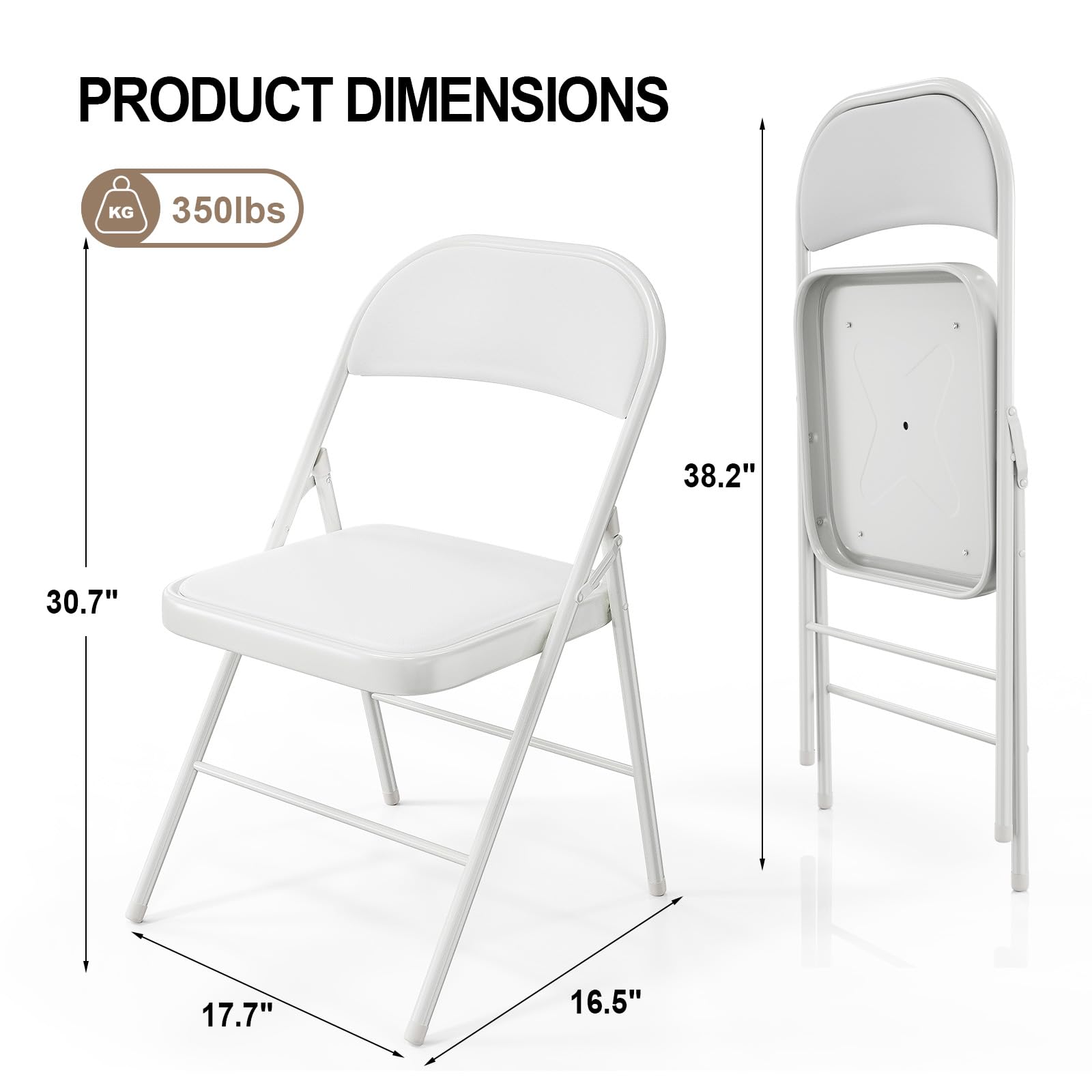 VINGLI Folding Chairs with Padded Seats, Metal Frame with Pu Leather Seat & Back, Capacity 350 lbs, White, Set of 10