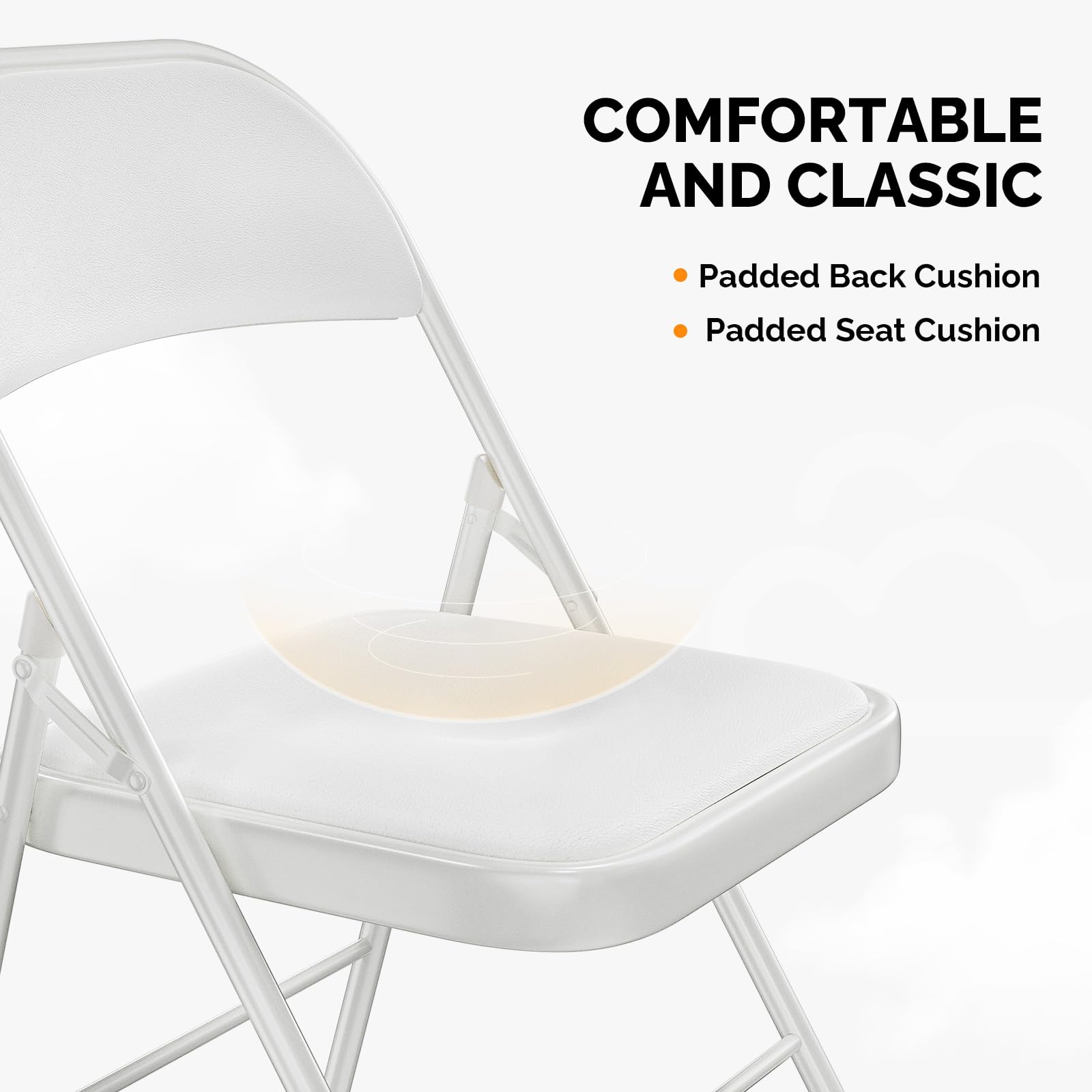 VINGLI Folding Chairs with Padded Seats, Metal Frame with Pu Leather Seat & Back, Capacity 350 lbs, White, Set of 10