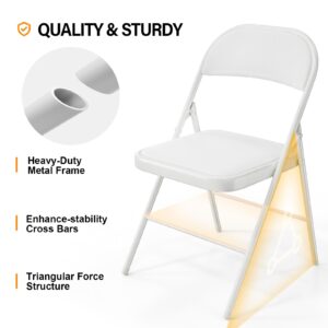 VINGLI Folding Chairs with Padded Seats, Metal Frame with Pu Leather Seat & Back, Capacity 350 lbs, White, Set of 10