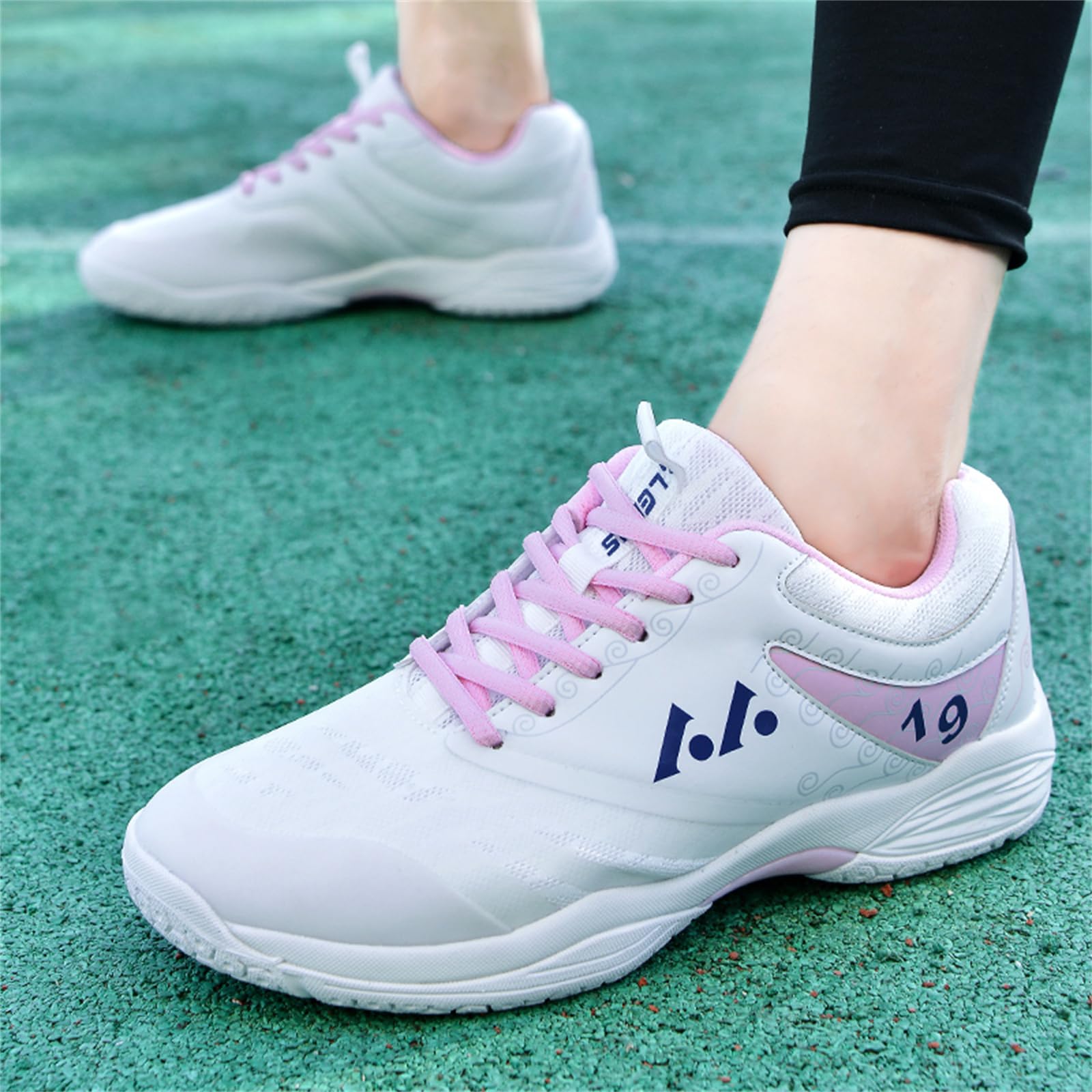 JiuQing Women's Badminton Shoes Lightweight Pickleball Tennis Sneakers Damping Non-Slip Cross-Training Shoes,Pink,9