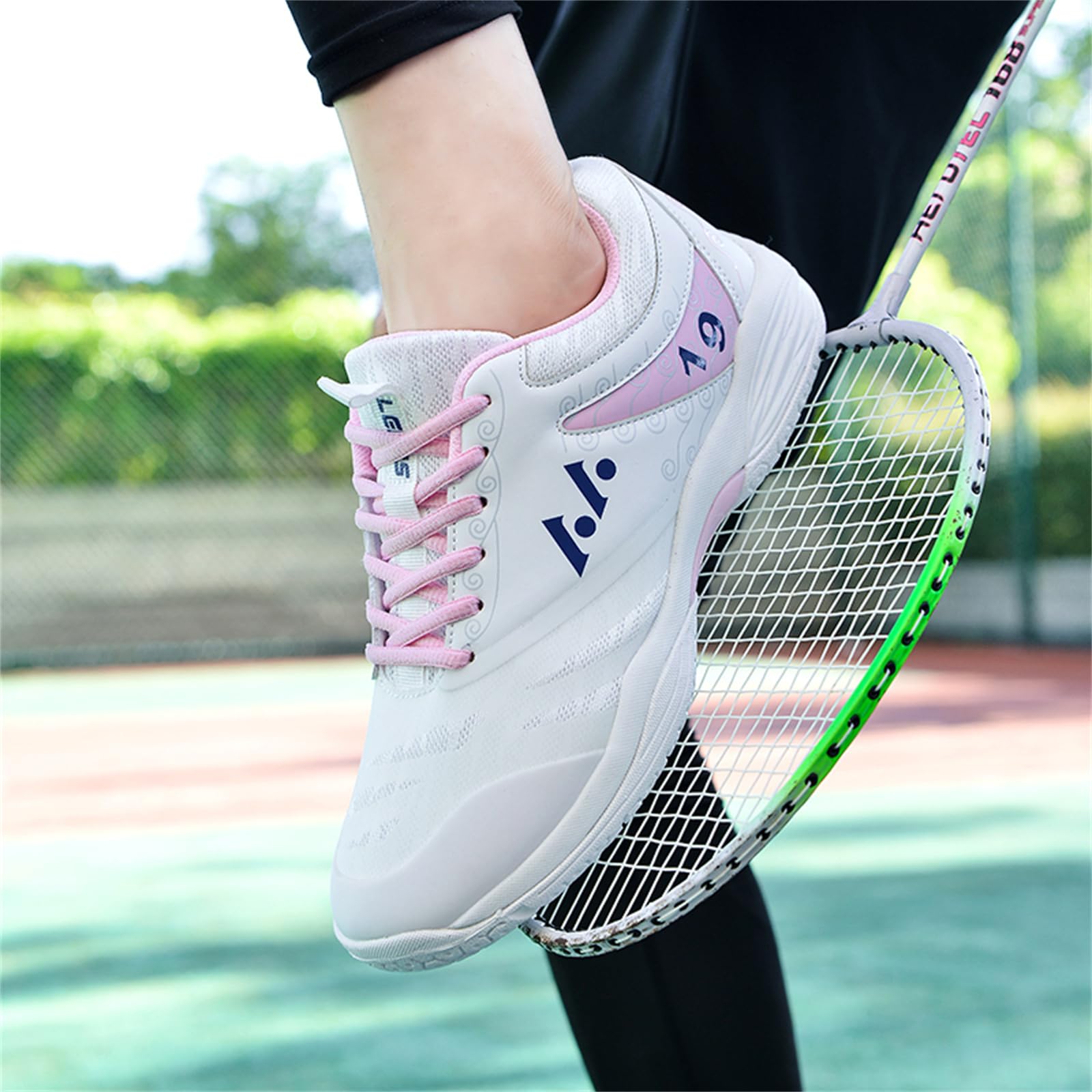 JiuQing Women's Badminton Shoes Lightweight Pickleball Tennis Sneakers Damping Non-Slip Cross-Training Shoes,Pink,9