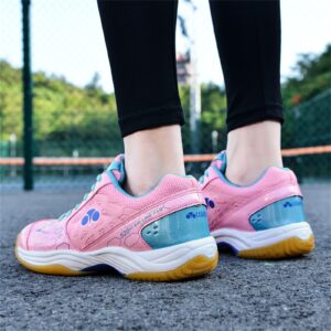 JiuQing Women's Badminton Shoes Tennis Pickleball Sneakers Breathable Lightweight Indoor Court Shoes,Pink,7.5