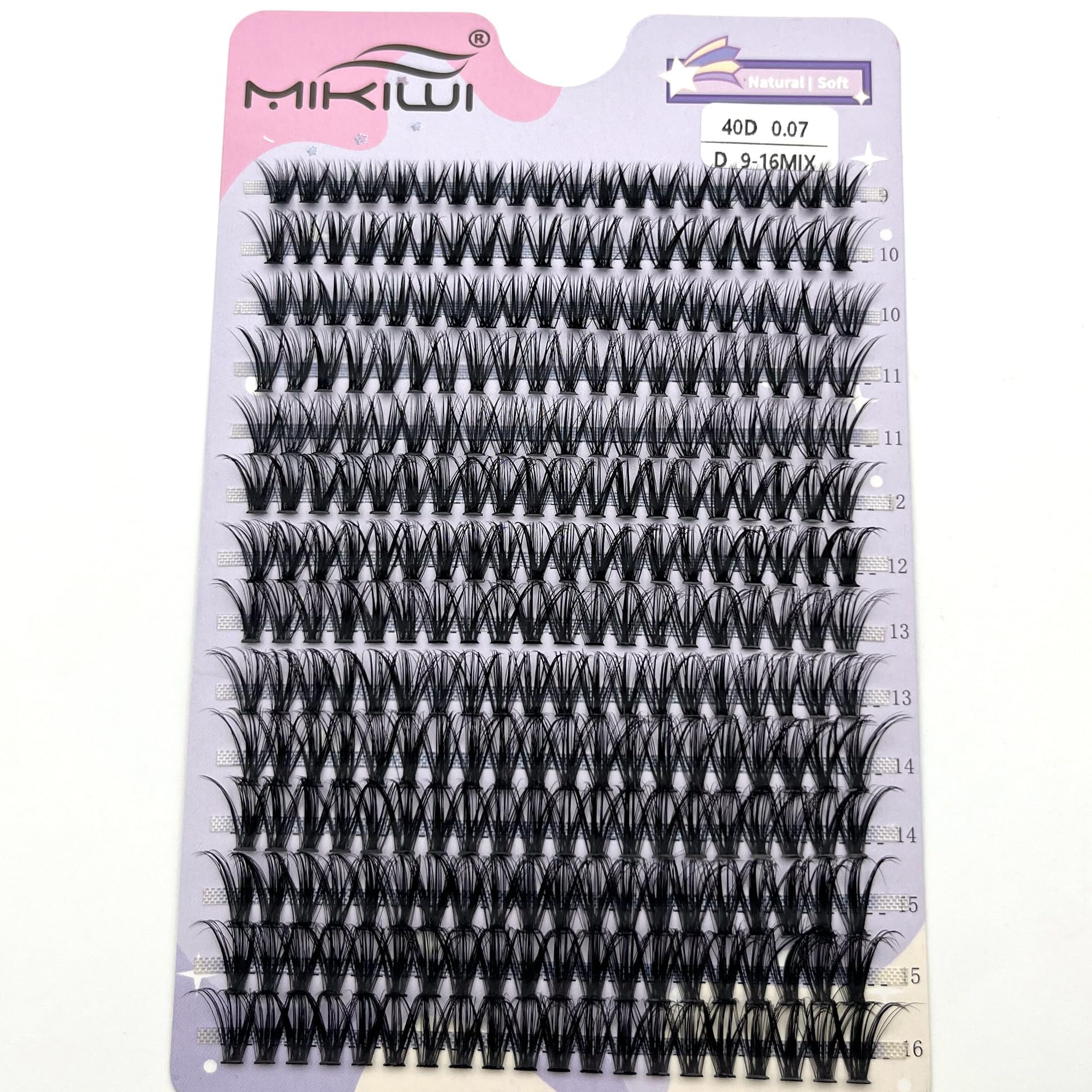 Mikiwi Cluster Lashes 280pcs 40D-0.07D-9-16mm Mix DIY Eyelash Extension D Curl Long Individual Lashes Mixed Tray Faux Mink Lash Clusters Extensions