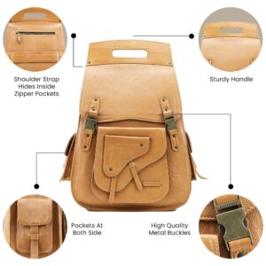 Handmade World Full Grain 18 Inch Leather Laptop Large Backpack Casual Bookbag Daypack Camping Travel Rucksack Knapsack (Camel Brown)