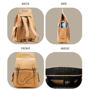 Handmade World Full Grain 18 Inch Leather Laptop Large Backpack Casual Bookbag Daypack Camping Travel Rucksack Knapsack (Camel Brown)