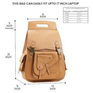 Handmade World Full Grain 18 Inch Leather Laptop Large Backpack Casual Bookbag Daypack Camping Travel Rucksack Knapsack (Camel Brown)