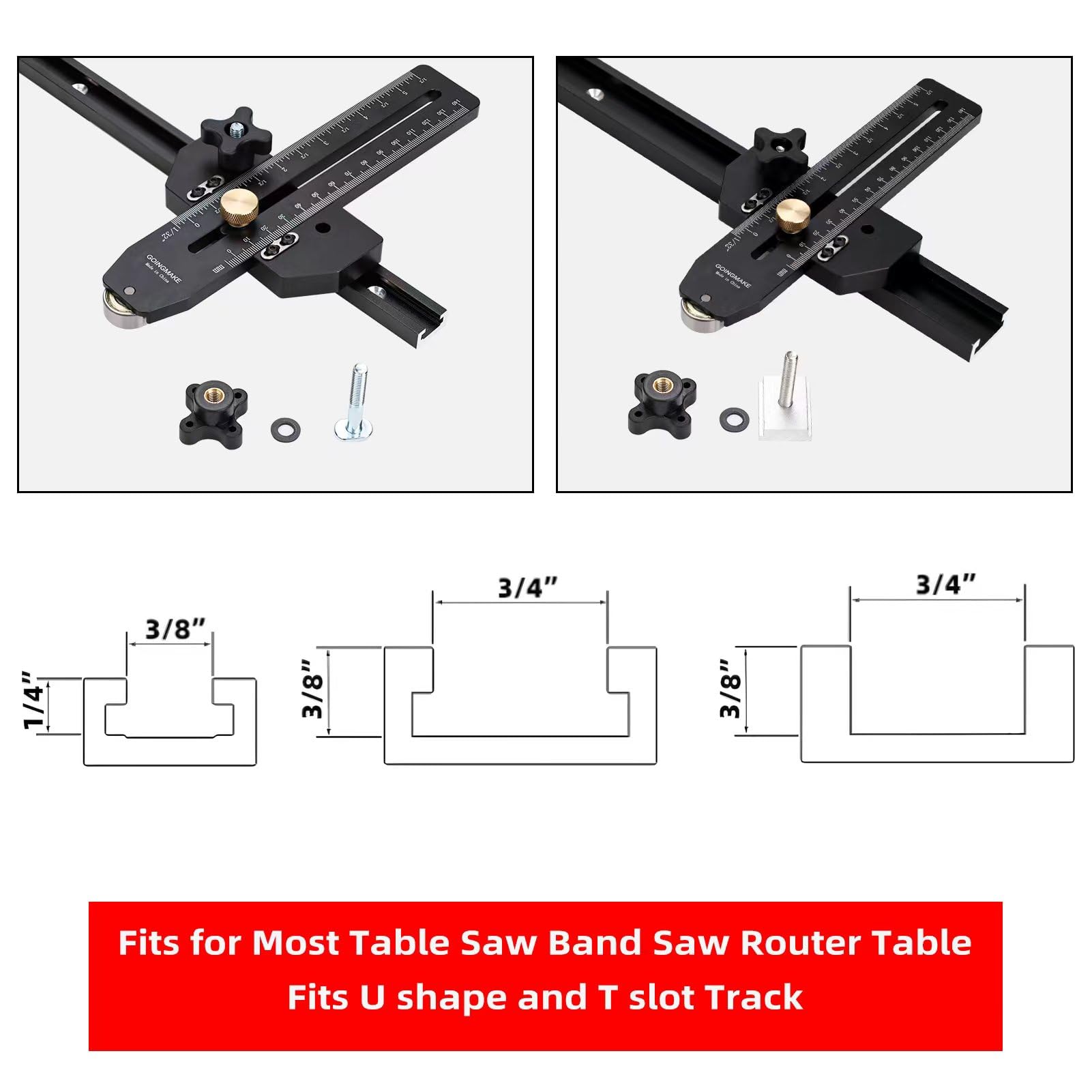 GOINGMAKE Thin Rip Jig Table Saw Jig Guide for Making Repetitive Narrow Thin Strip Cuts Woodworking Tools Fast Thin Ripping Guide for Table Saw Band Saw Router Table Fits for 3/8" x 3/4" T Slot