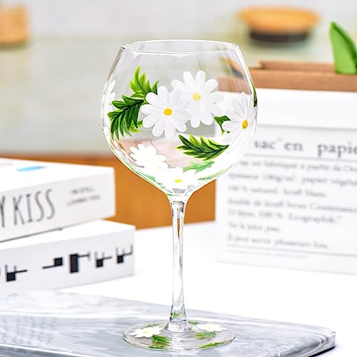 STSQTCUKT Hand-painted Wine Glass Cocktail Glass Daisy Flowers Artisan Painted 21oz Personalized Gift For Women