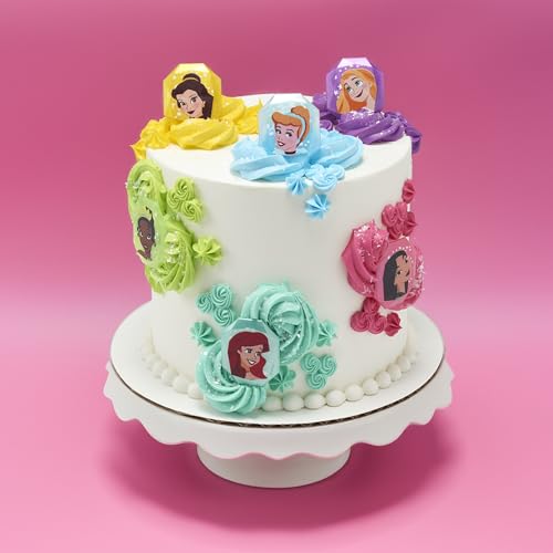 DecoPac Disney Princess Gemstone Rings, Cupcake Decorations Featuring Mulan, Cinderella, Tiana, Belle, Rapunzel and Ariel, Multicolored 3D Food Safe Cake Toppers – 24 Pack