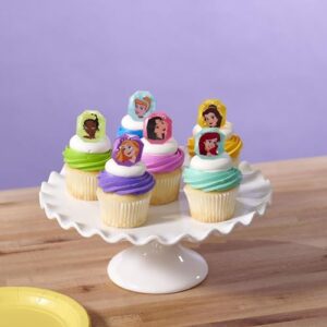 DecoPac Disney Princess Gemstone Rings, Cupcake Decorations Featuring Mulan, Cinderella, Tiana, Belle, Rapunzel and Ariel, Multicolored 3D Food Safe Cake Toppers – 24 Pack