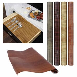 4 Rolls Adhesive Drawer Shelf Liner Peel & Stick Contact Paper Cover Wood Grain