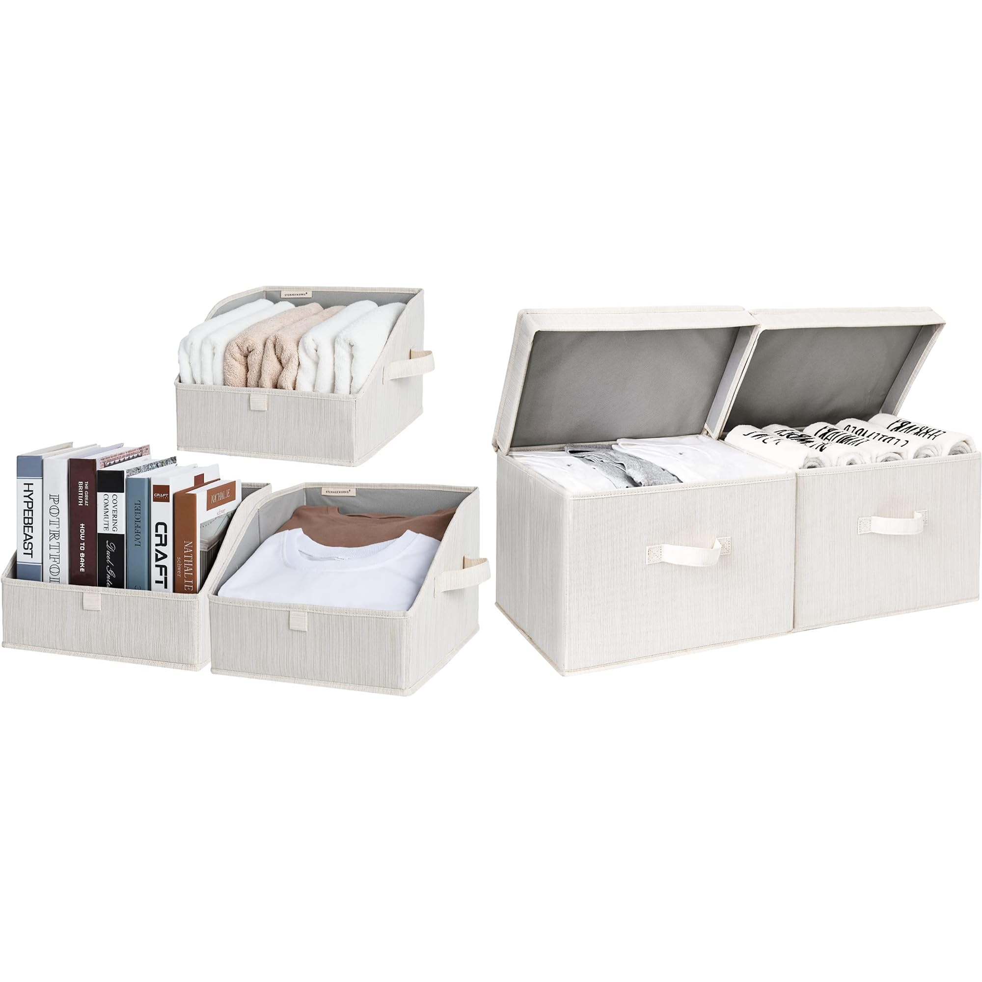 StorageWorks 3-Pack Foldable Trapezoid Storage Bins with 2-Pack Decorative Storage Boxes