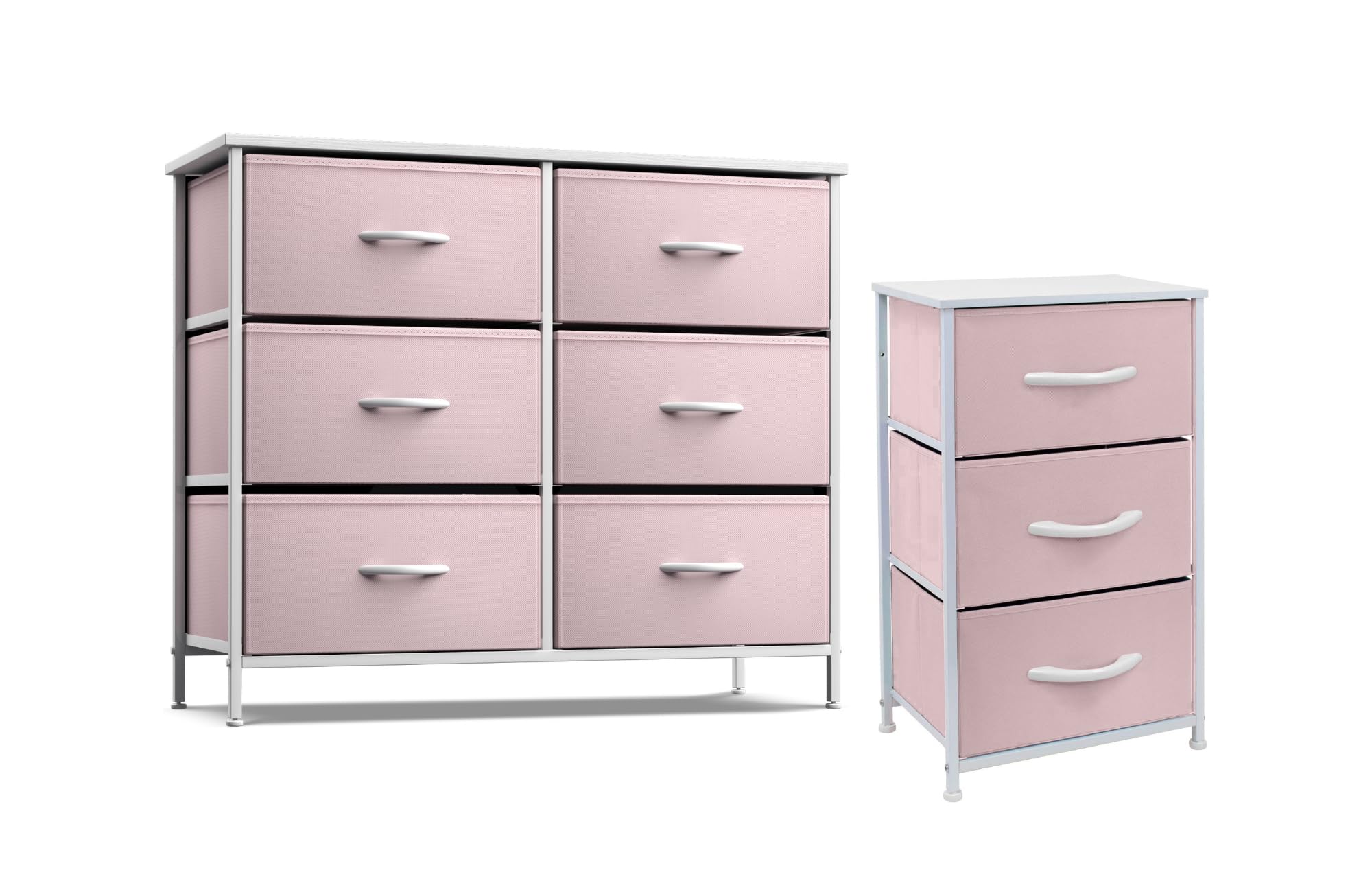 Sorbus Kids Dresser with 6 Drawers and 3 Drawer Nightstand Bundle - Matching Furniture Set - Storage Unit Organizer Chests for Clothing - Bedroom, Kids Rooms, Nursery, & Closet (Pink)