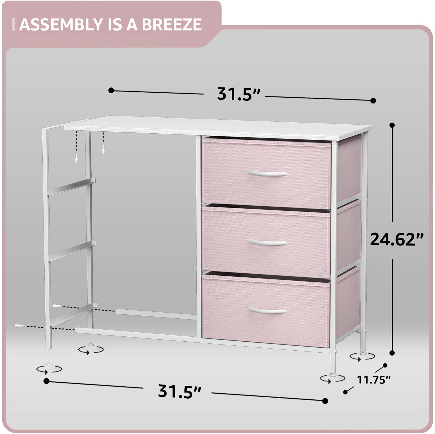 Sorbus Kids Dresser with 6 Drawers and 3 Drawer Nightstand Bundle - Matching Furniture Set - Storage Unit Organizer Chests for Clothing - Bedroom, Kids Rooms, Nursery, & Closet (Pink)