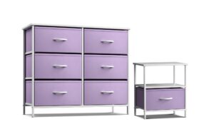 sorbus kids dresser with 6 drawers and 2 drawer nightstand bundle - matching furniture set - storage unit organizer chests for clothing - bedroom, kids rooms, nursery, & closet (purple)