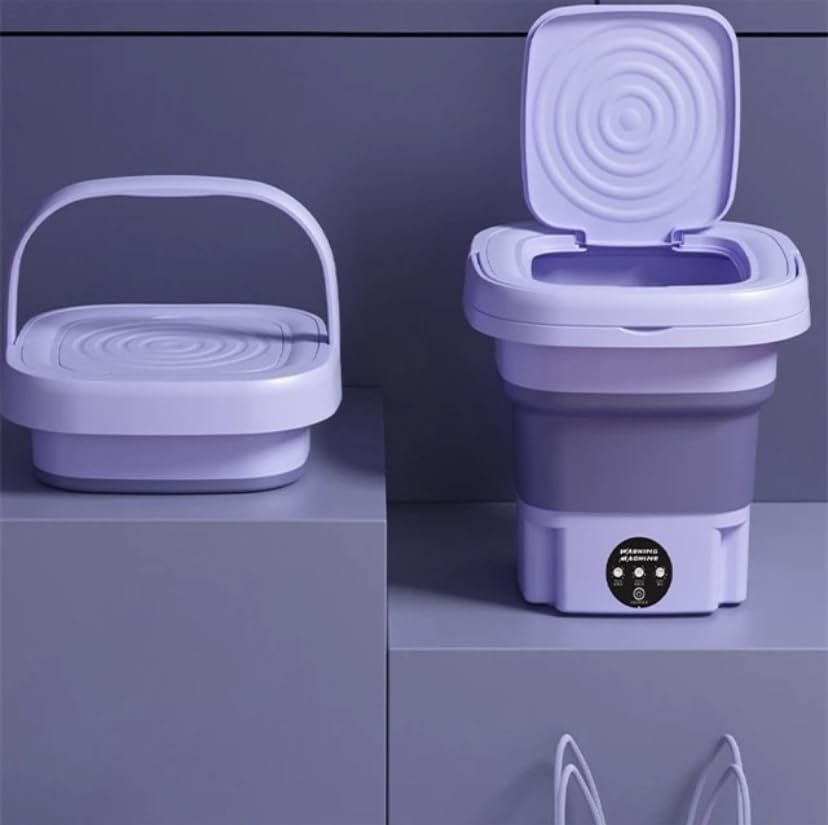 Mini Portable Folding Washing Machine For Clothes With Drain Basket for Travel (Purple)