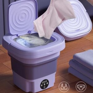 Mini Portable Folding Washing Machine For Clothes With Drain Basket for Travel (Purple)