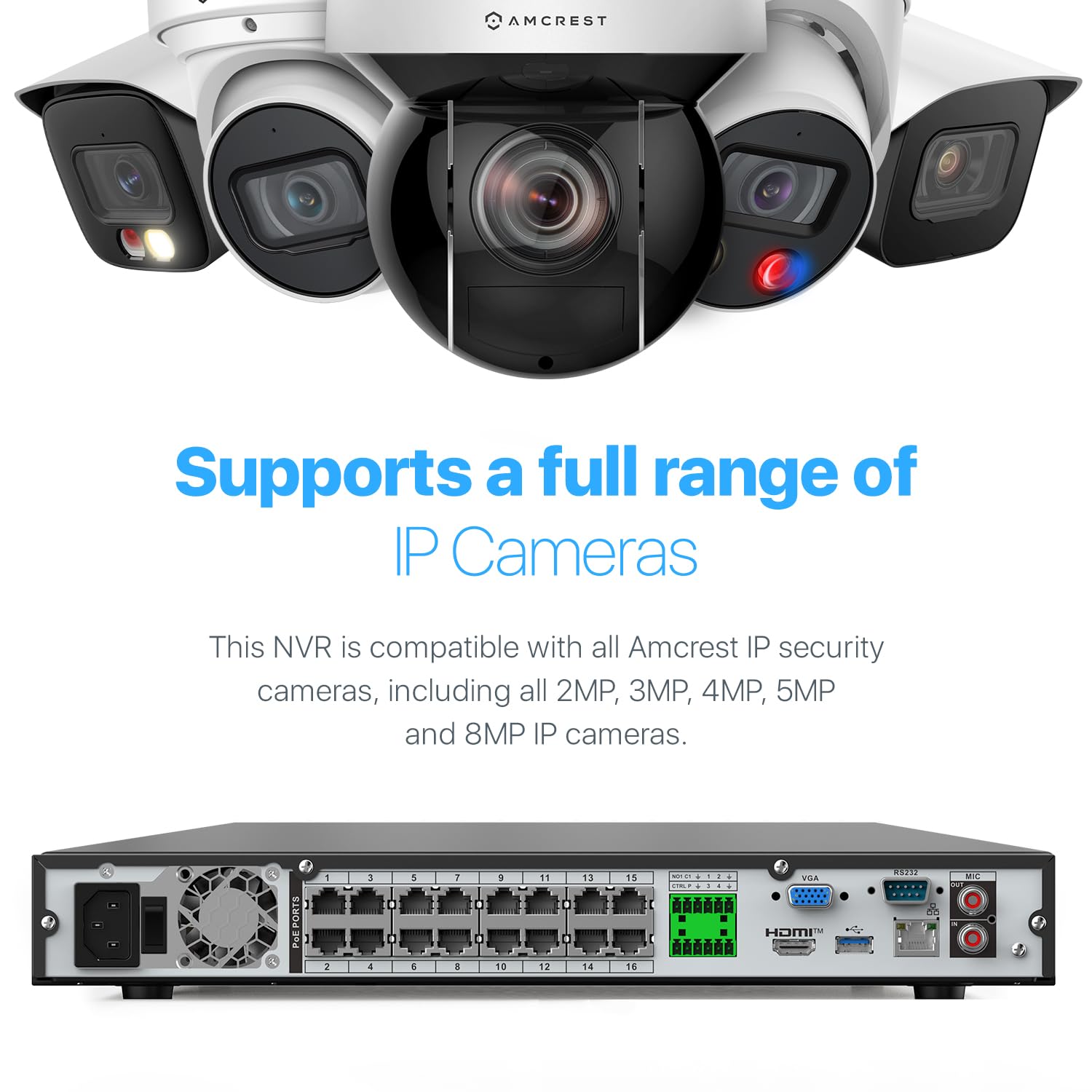 Amcrest 4K 32-Channel AI NVR (16-Port PoE) Smart NVR, Facial Recognition, Facial Detection & Vehicle Detection - Supports 32 x 4K IP Cameras, Supports up to 2 x 16TB HDD (Not Included) NV4232E-16P-EI