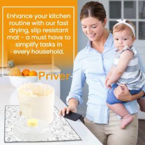 Priver Absorbent Microfiber Reversible Dish Drying Mat - Large Kitchen Counter Mat for Quick Drying of Dishes, Flatware, Bottles & Breast Milk Stuff - Washable, and Waterproof Dish Mat - Grey, 2 pack