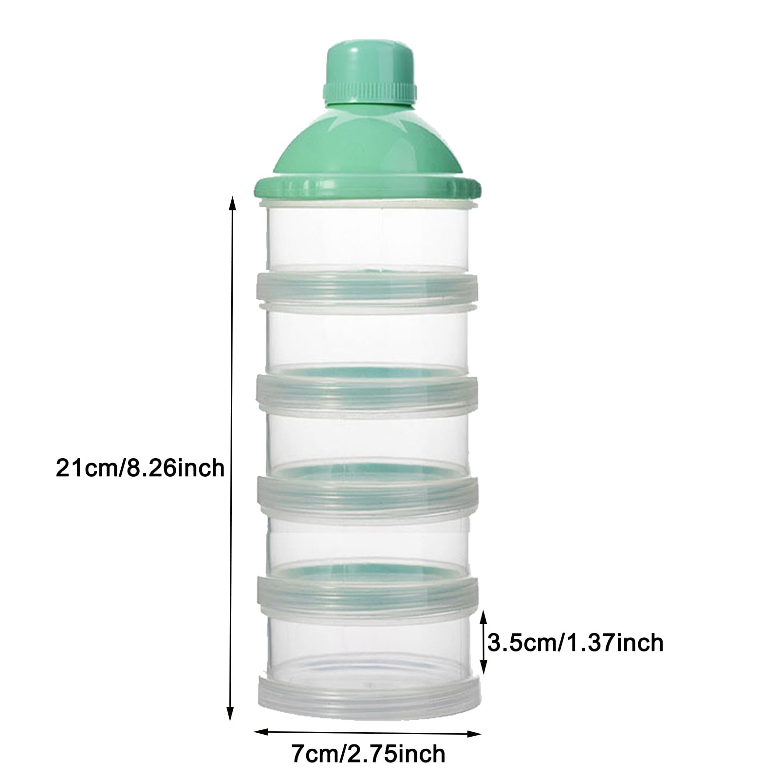 2 PCS 5 Layers Baby Milk Powder Dispenser, Milk Powder Pots, Formula Dispenser Portable Milk Powder Formula Dispenser Container Pot Box Milk Cans Snack Storage Box for Travel (Green + Green)