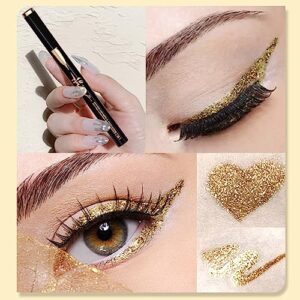 Lvmixwig Eyeliner Waterproof Colored Liquid Eyeliner Sparkle Shimmer Gold Liquid Eyeliner Metallic Satin Finish Colorful Sparkle Eyeliner Pen Long Wearing with 0.01MM Ultra-Fine Tip