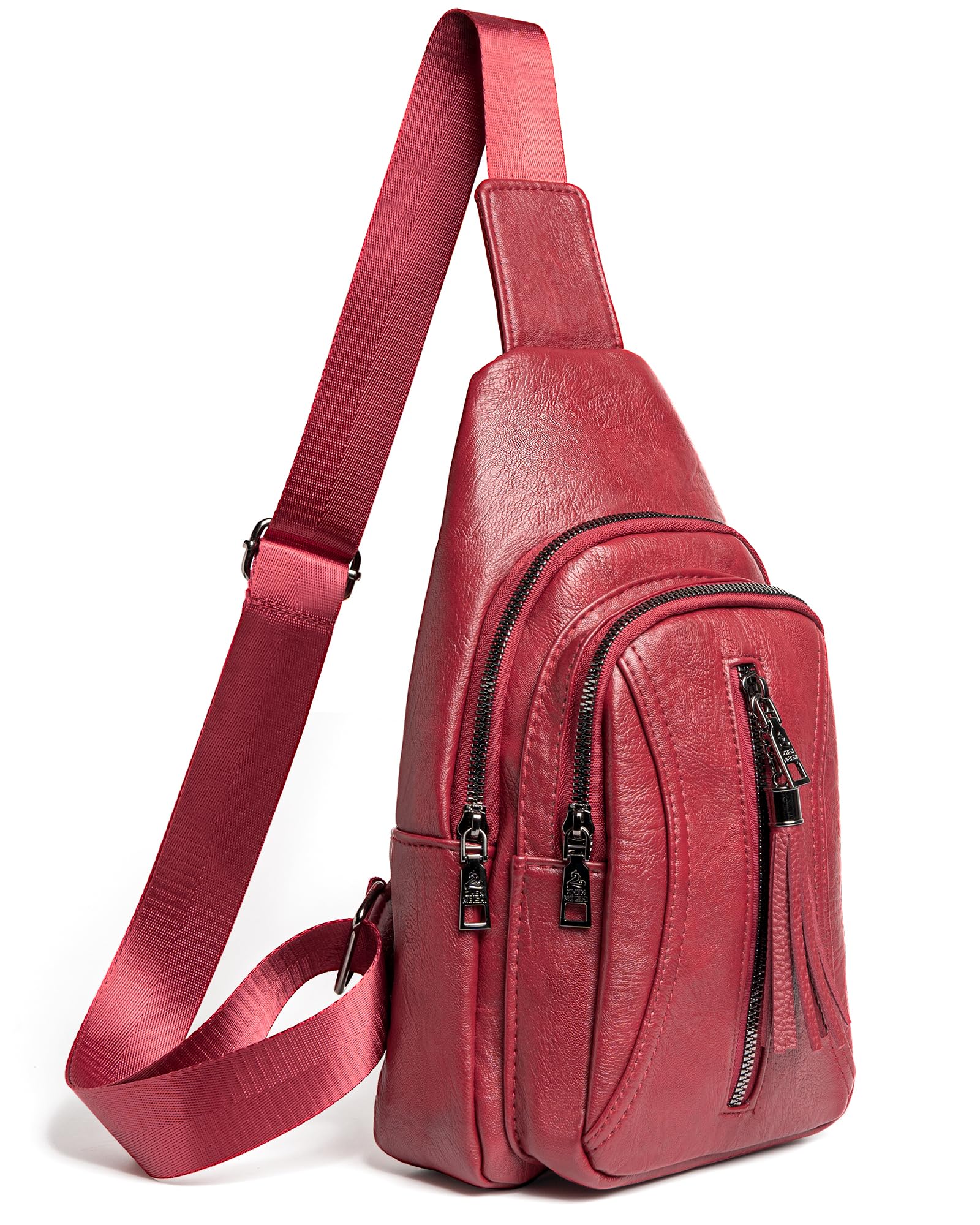 Crossbody Bag for Women - Leather Fanny Pack Sling Fashionable Chest Bag for On-The-Go Travel, Sports, Running, Hiking - Wine Red