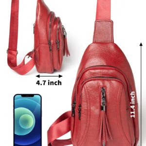 Crossbody Bag for Women - Leather Fanny Pack Sling Fashionable Chest Bag for On-The-Go Travel, Sports, Running, Hiking - Wine Red