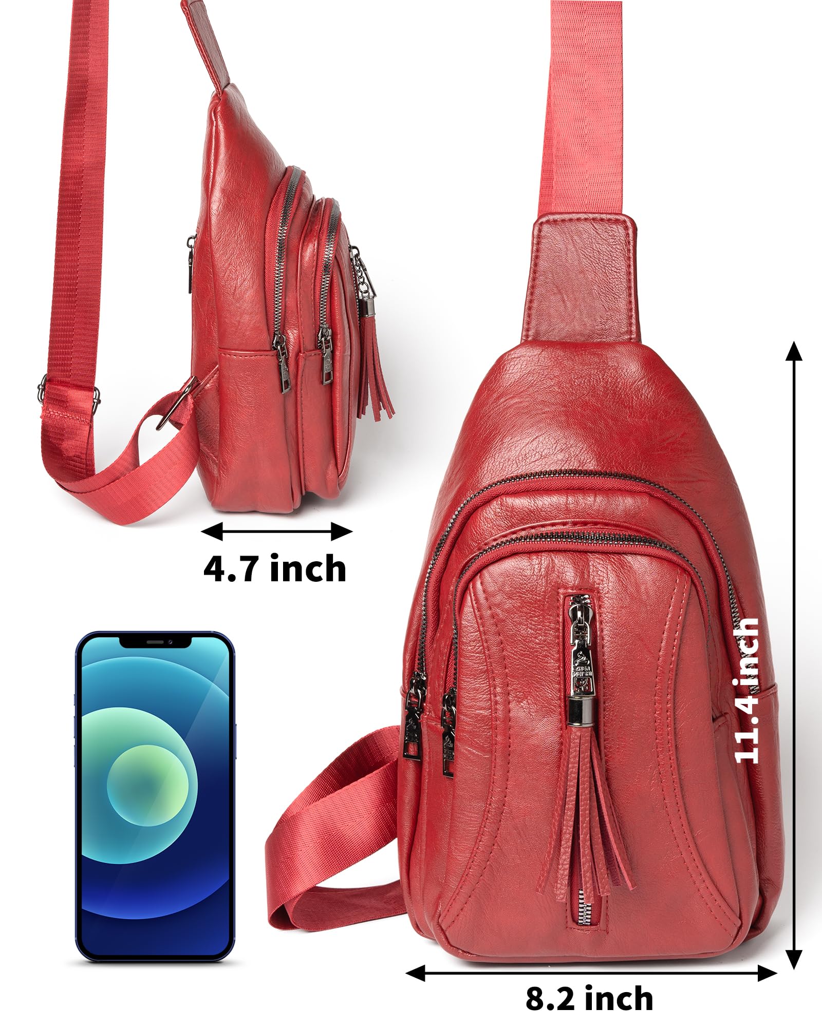 Crossbody Bag for Women - Leather Fanny Pack Sling Fashionable Chest Bag for On-The-Go Travel, Sports, Running, Hiking - Wine Red