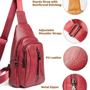 Crossbody Bag for Women - Leather Fanny Pack Sling Fashionable Chest Bag for On-The-Go Travel, Sports, Running, Hiking - Wine Red