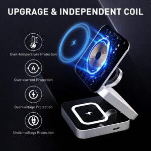 Foluck 3 in 1 Wireless Charging Station for iPhone, Adjustable Magnetic Wireless Charger, Foldable Travel Charging Stand for Multple Devices for iPhone 15/14/13/12 Series, AirPods, Apple Watch