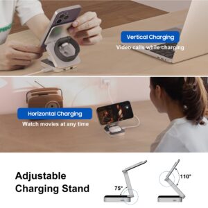 Foluck 3 in 1 Wireless Charging Station for iPhone, Adjustable Magnetic Wireless Charger, Foldable Travel Charging Stand for Multple Devices for iPhone 15/14/13/12 Series, AirPods, Apple Watch