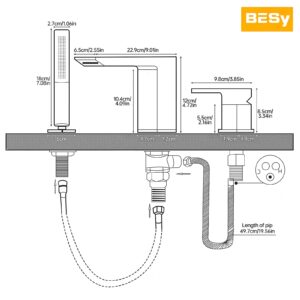 BESy Waterfall Roman Bath Tub Faucets with Sprayer, Deck Mount Matte Black Bathtub Faucets Set, Tub Filler with Brass 2 In 1 Handheld Showerhead, Bathroom Shower Faucet Fixture Combo cUPC Lines