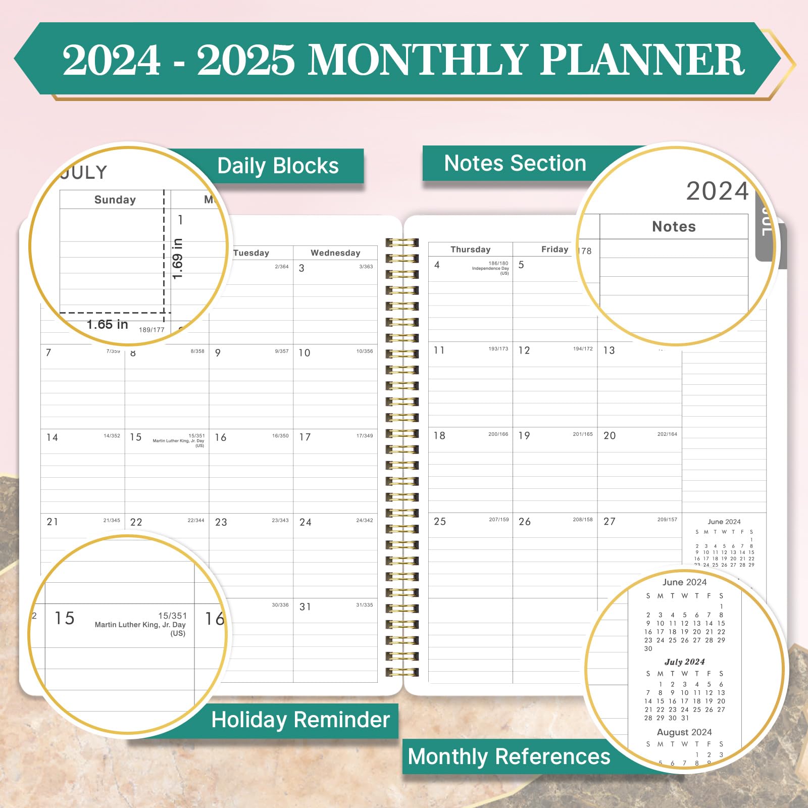 2024-2025 Planner - Academic Planner 2024-2025, Jul. 2024 - Jun. 2025, 8'' x 10'' Planner 2024-2025 Daily Weekly and Monthly, Planners 2024-2025 for Women with Functional Pages