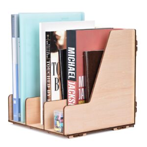 gjmzzg rustic magazine file holders, wood vertical document folder binder storage organizer 3 compartment, wooden open magazine organizer for home office, school