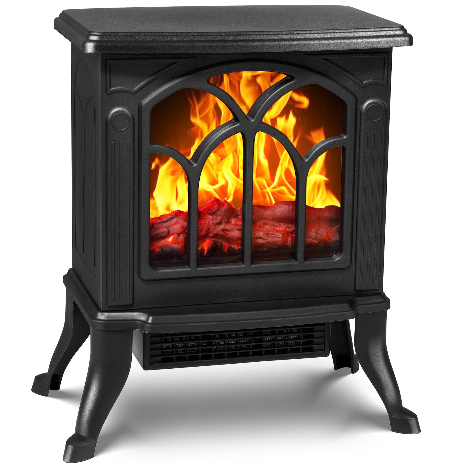 LifePlus Fireplace Heater, Electric Fireplace Stove with 3D Realistic Flame, Portable Fireplace Space Heater for Indoor Use with Thermostat, 750W/1500W Mode, Overheating Protection