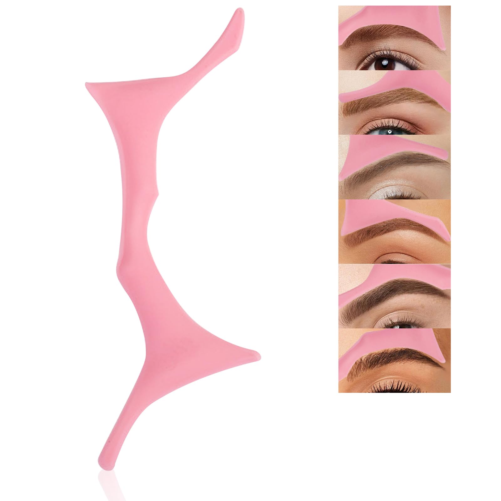 HOSAILY Silicone Eyebrow Stencils, 6 in 1 Reusable Eyebrow Template for Brow Stamp, 6 Eyebrow Shapes Beginners Friendly Eye Makeup Aid Brow Buddy Beauty Ruler, Professional Quick Eye Makeup Tool-Pink