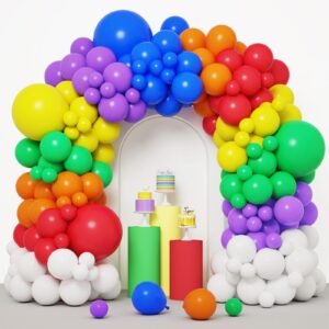 rubfac 189pcs rainbow balloon garland arch kit, 7 assorted multicolor 5/10/18 inch latex balloons for rainbow party decoration birthday party supplies baby shower