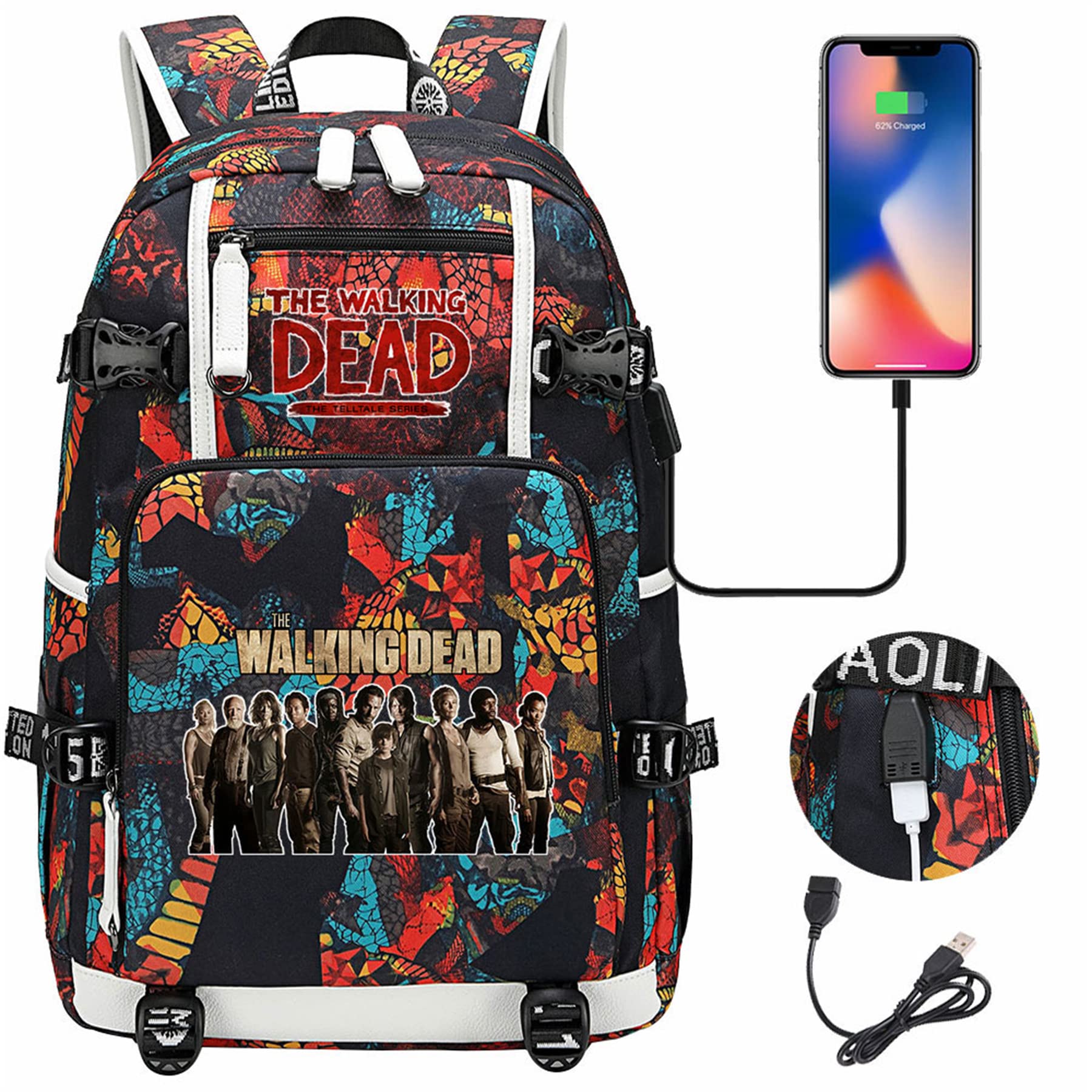 Gengx Large Capacity Travel Knapsack-The Walking Dead Bagpack with USB Charging Port Casual Book Bag for Student