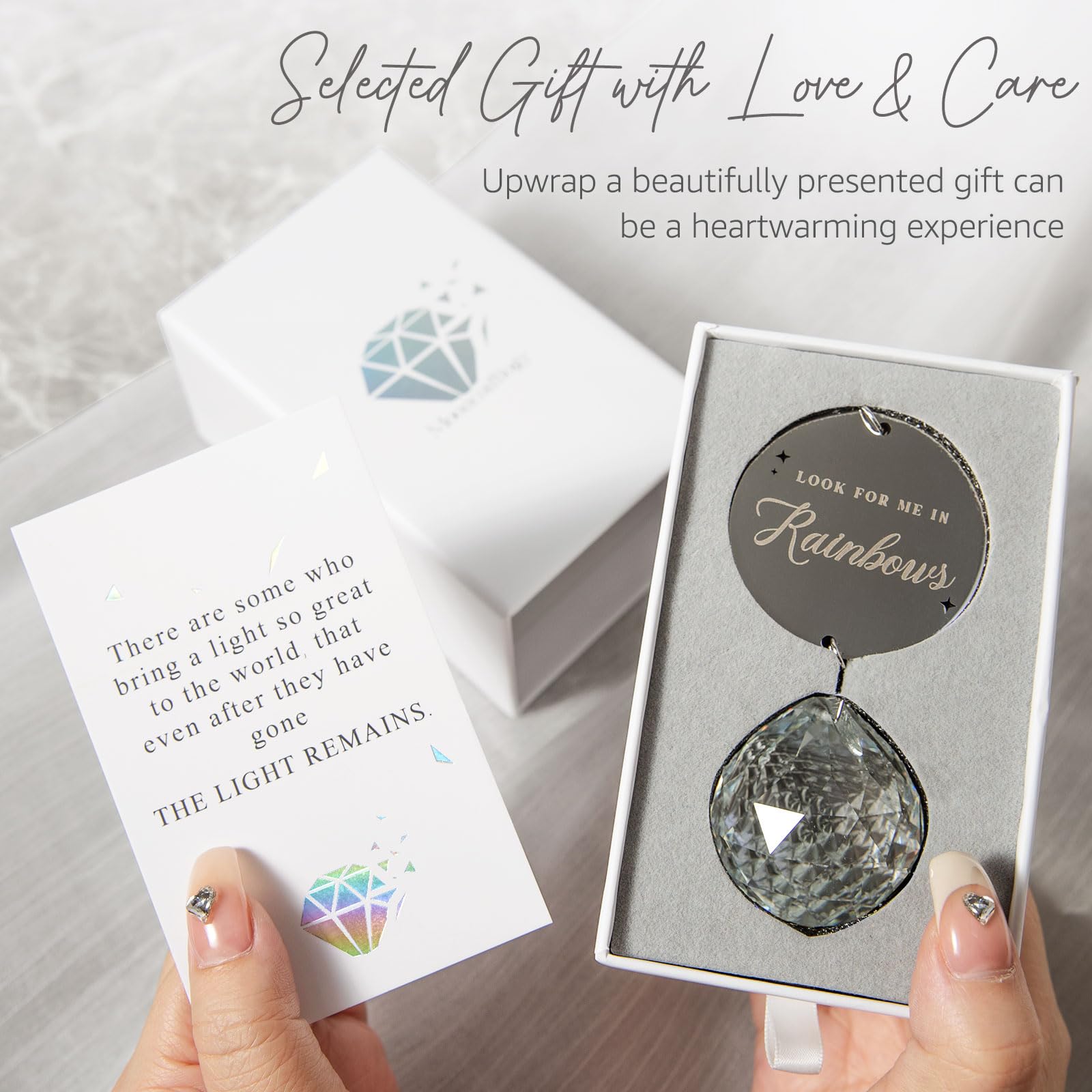 Mooncraftlogy Memorial Gifts for Loss of Loved One, Unique Sympathy Gift Idea Clear Crystal Ball Window Suncatcher, Rainbow Bereavement Grief Gift Box for Loss of Mom Dad Husband Son Daughter