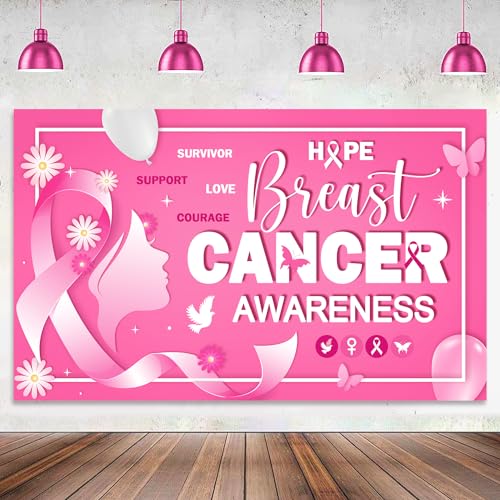 Large 71" X 43" Breast Cancer Awareness Banner, Breast Cancer Awareness Decorations, Breast Cancer Awareness Decorations for Party, Breast CancerBanner for Pink Ribbon Party Decorations tineit