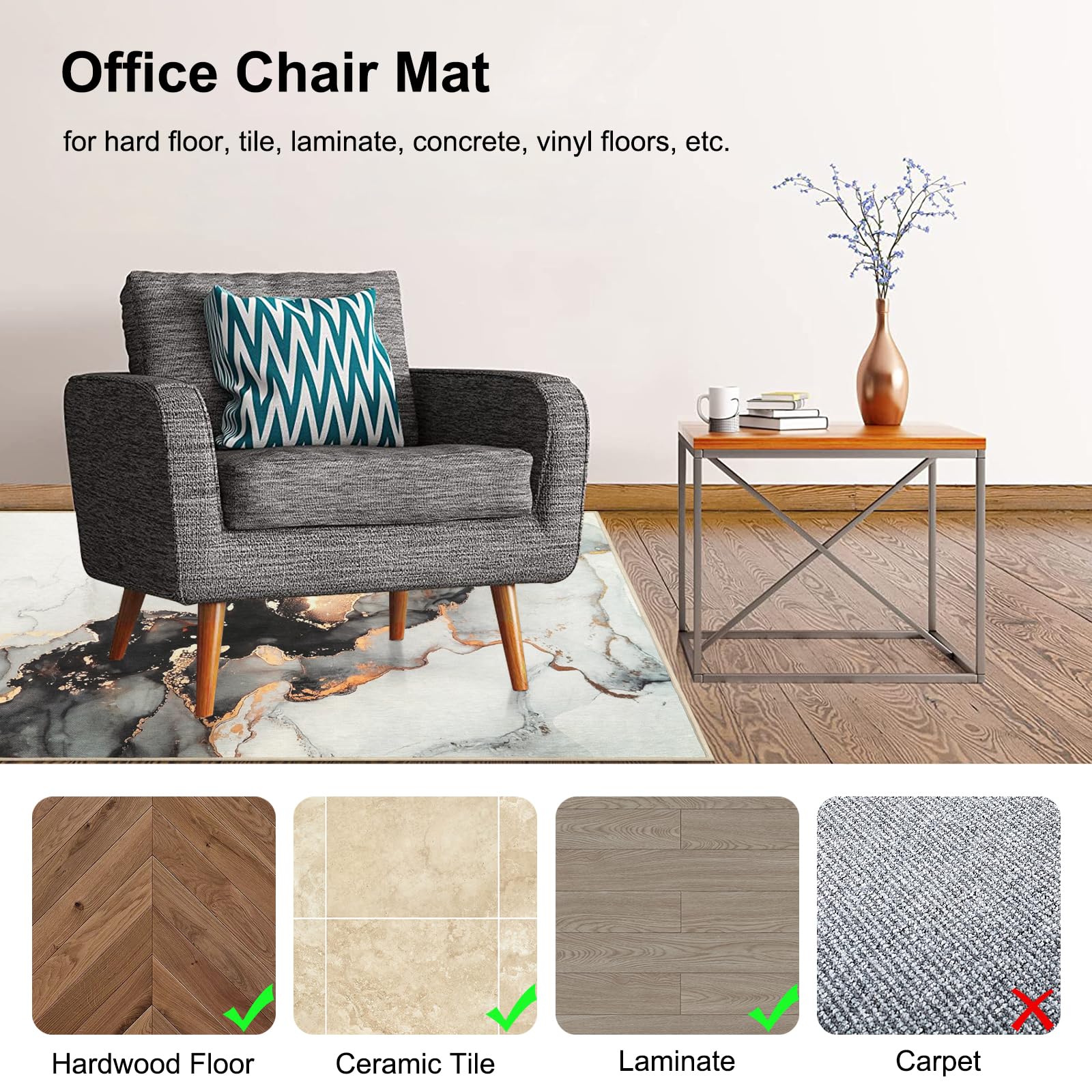 Anidaroel Office Chair Mat for Hardwood/Tile Floor, 48"x60" Desk Chair Mat for Office Gaming, Under Desk Rug for Rolling Chair, Anti-Slip Computer Chair Mat, Low-Pile Carpet Protector Rug