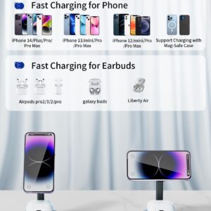 2 in 1 Foldable Magnetic Wireless Charger, 15W Fast Charging Mag-Safe Charger Stand for iPhone 15/14/13/12 Series, Portable Wireless Charging Station for AirPods 3/Pro/2 (with QC3.0 Adapter)