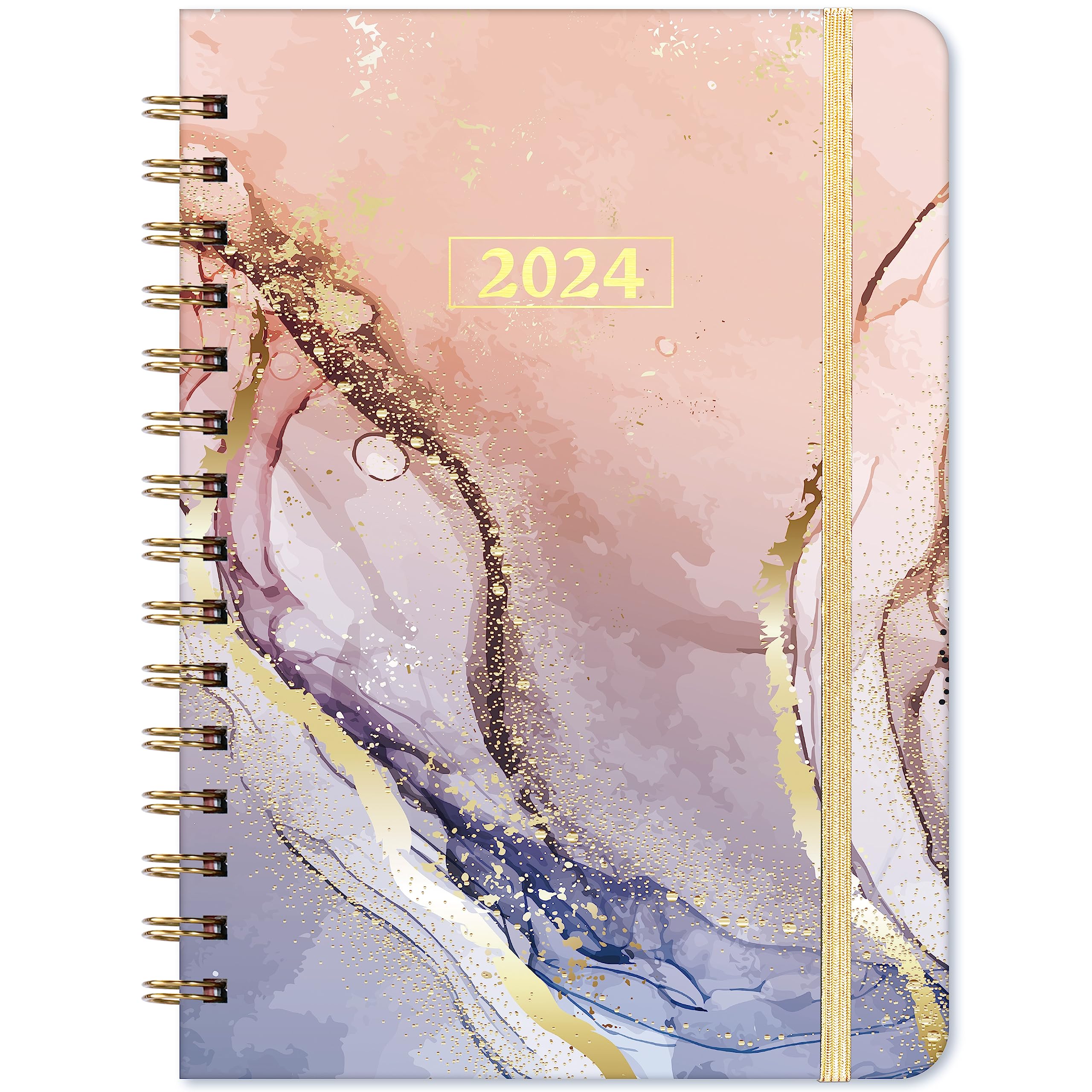 2024 Planner - Planner 2024, Jan. 2024 - Dec. 2024, 6.3" x 8.4", 2024 Planner Weekly and Monthly with Marked Tabs + Thick Paper + Contacts + Calendars + Holidays + Twin-Wire Binding - Purple Gilt