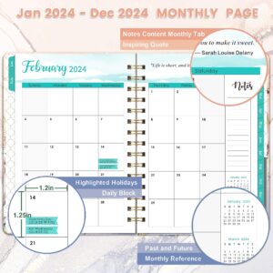 2024 Planner - Planner 2024, Jan. 2024 - Dec. 2024, 6.3" x 8.4", 2024 Planner Weekly and Monthly with Marked Tabs + Thick Paper + Contacts + Calendars + Holidays + Twin-Wire Binding - Purple Gilt