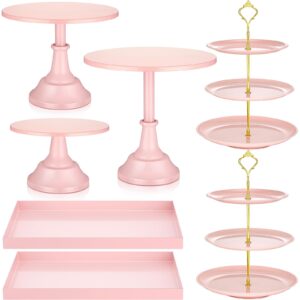 tioncy 7 pcs cake stand set metal cupcake holder dessert table display cupcake display plate serving platter dessert table stands and trays set for baby shower wedding birthday xmas party (pink)