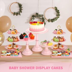 Tioncy 7 Pcs Cake Stand Set Metal Cupcake Holder Dessert Table Display Cupcake Display Plate Serving Platter Dessert Table Stands and Trays Set for Baby Shower Wedding Birthday Xmas Party (Pink)