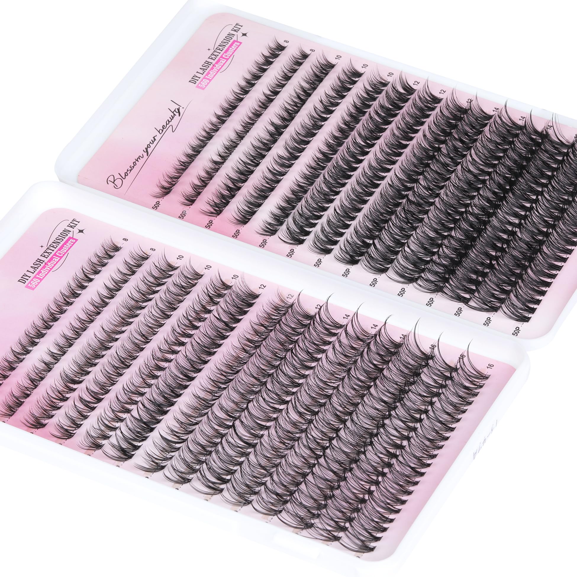 Lash Extension Kit 30D&50D Eyelash Extension Kit D Curl Lash Clusters Kit with Lash Bond and Seal 560 Pcs Natural Lashes Extension Kit with Lash Tweezers by Calphdiar (30D+50D-D-8-16MIX KIT)