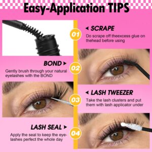 Lash Extension Kit 30D&50D Eyelash Extension Kit D Curl Lash Clusters Kit with Lash Bond and Seal 560 Pcs Natural Lashes Extension Kit with Lash Tweezers by Calphdiar (30D+50D-D-8-16MIX KIT)