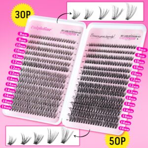 Lash Extension Kit 30D&50D Eyelash Extension Kit D Curl Lash Clusters Kit with Lash Bond and Seal 560 Pcs Natural Lashes Extension Kit with Lash Tweezers by Calphdiar (30D+50D-D-8-16MIX KIT)